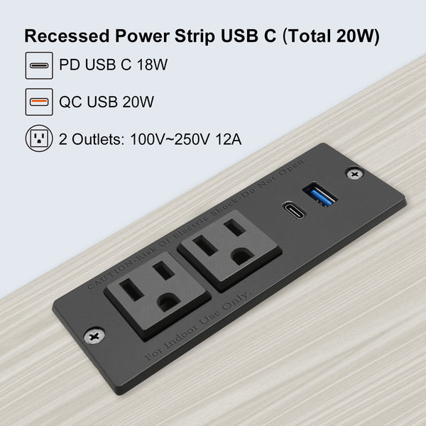 USB C Desk Recessed Power Strip Fast Charge Desktop Power Station 2 Ou ...