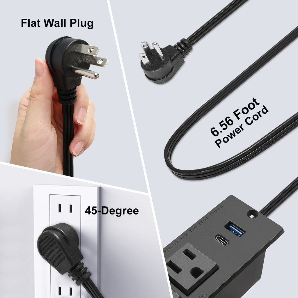 USB C Desk Recessed Power Strip Fast Charge Desktop Power Station 2 Ou ...