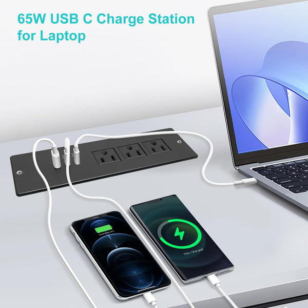 Recessed Power Strip USB C 65W,Flush Mount Desk Power Outlet 3 Outlets ...