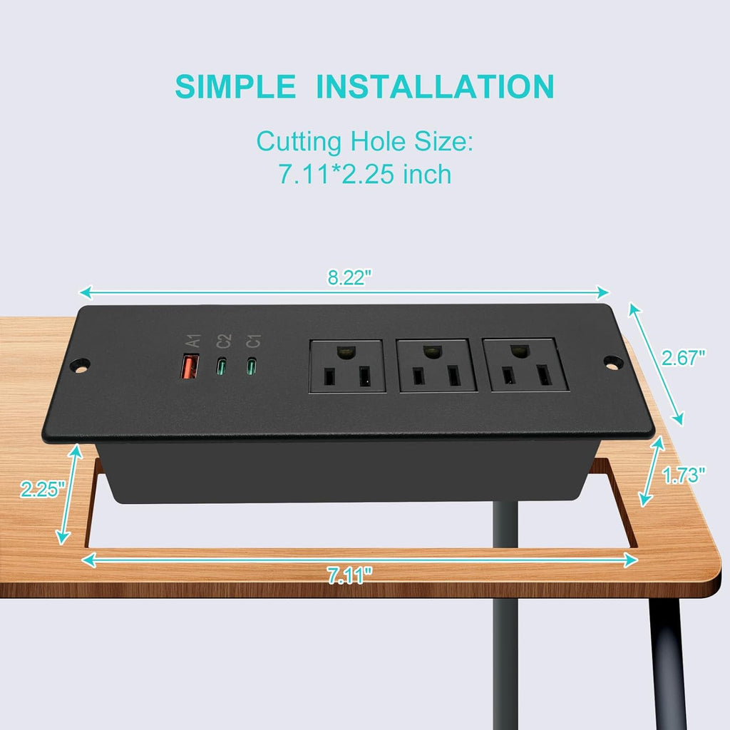 Recessed Power Strip USB C 65W,Flush Mount Desk Power Outlet 3 Outlets ...