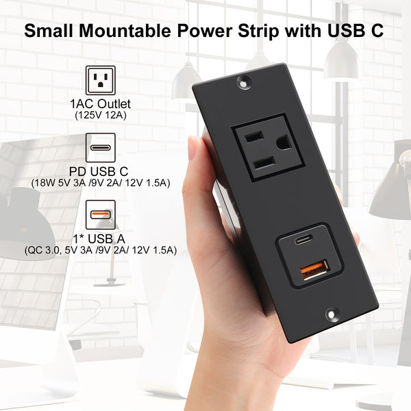 20W PD Fast Charge Desktop Power Outlet Recessed Power Strip USB C – 4 ...