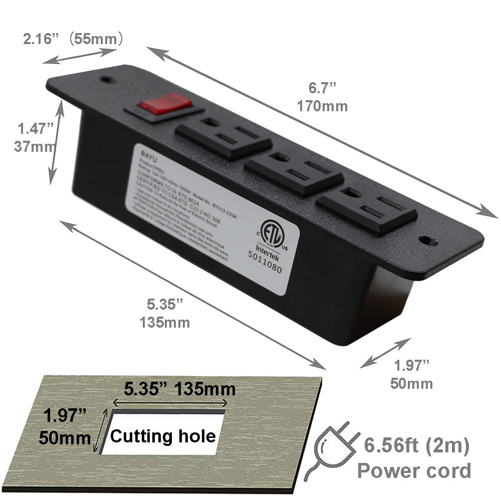 Recessed Power Strip Countertop Power Grommet Desk Mountable Power Str ...