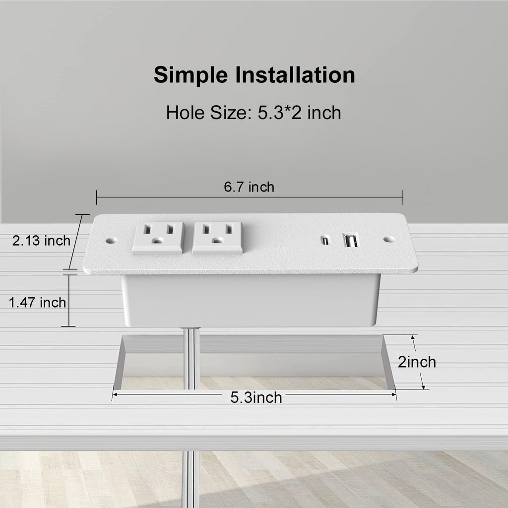Recessed Power Strip with 20W PD USB C, Conference Flush Mount Desk Ou ...